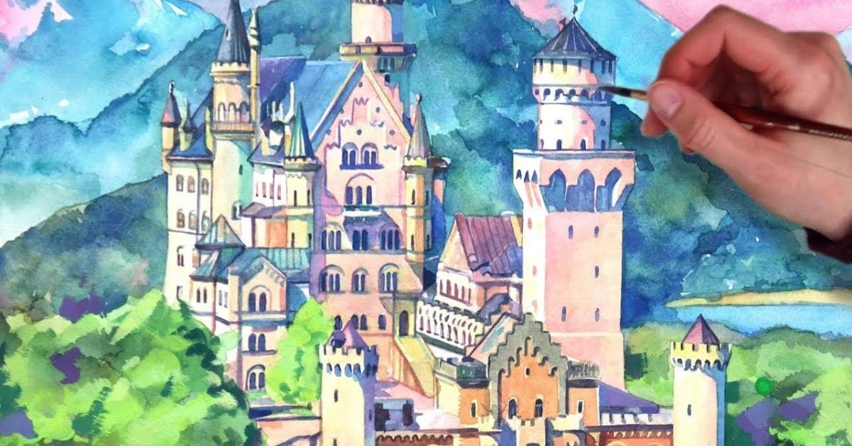 How to paint a Castle in Watercolors? | Step by Step Watercolor ...