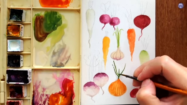 Simple & Easy Root Veggies: Watercolor & Colored Pencils Tutorial ...