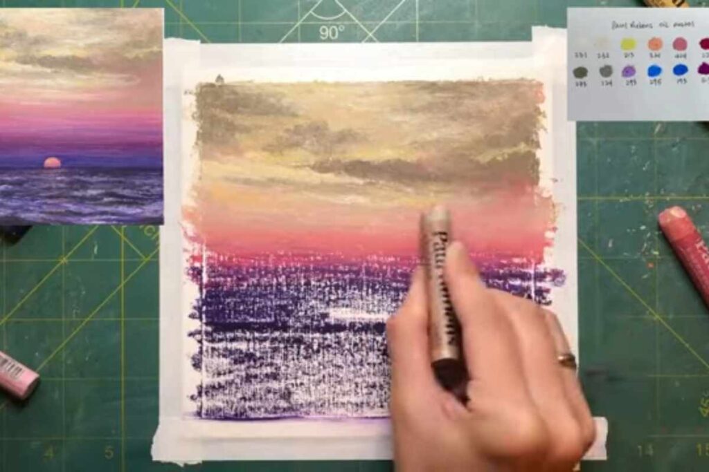 Purple Ocean in Sunset: Oil Pastel Painting - Pintando.org