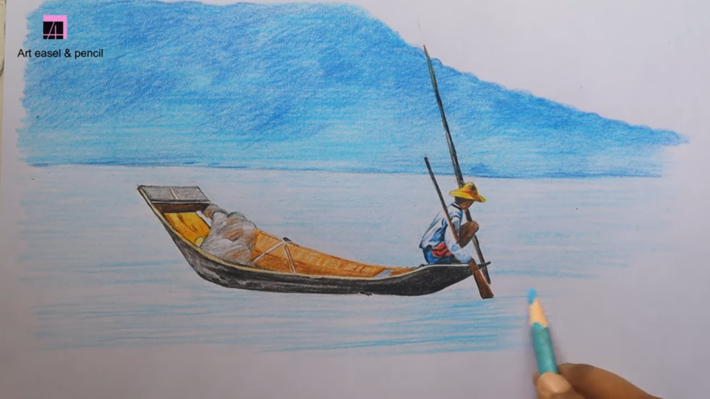 River and Boat: Drawing In Color Pencils - Pintando.org