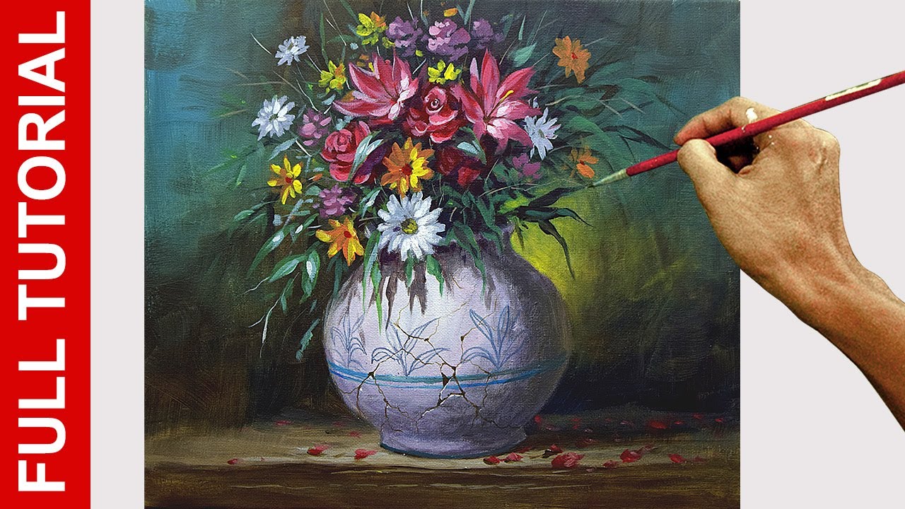 Flowers in Old Vase: Acrylics Tutorial - Pintando.org