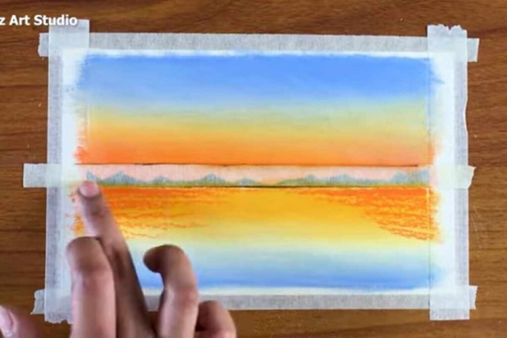 Sunset Landscape: Simple Oil pastel - Pintando.org