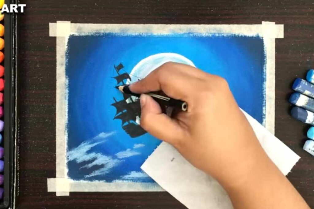 Flying Ship: Oil Pastel Drawing Fantasy - Pintando.org