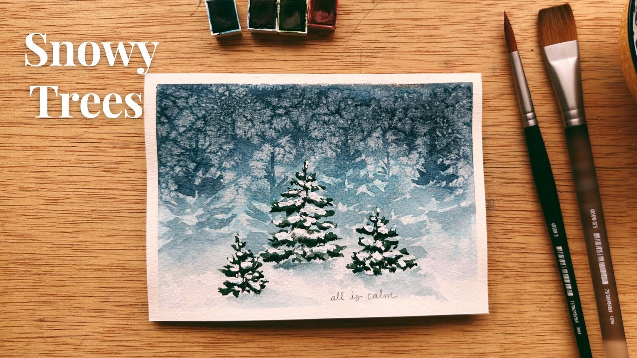 Snowy Trees: Holiday Card - Pintando.org